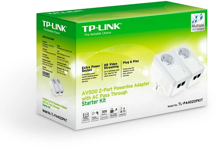 TP-Link Powerline AV600 Passthrough Starter Kit, HomePlug AV, 2x RJ-45 ...