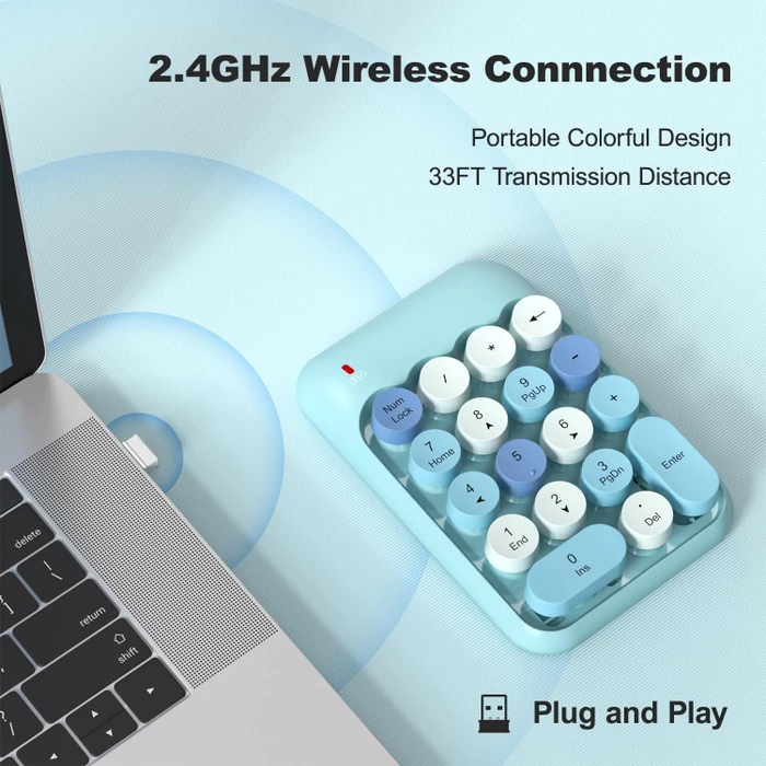Mofii X910 Wireless Numeric Keypad - Vintage Round Keycaps, Blue mixed ...
