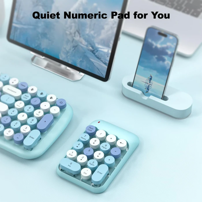 Mofii X910 Wireless Numeric Keypad - Vintage Round Keycaps, Blue mixed ...