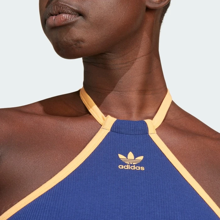 adidas Originals Rib Neck Halter Oberteil Longsleeve dark blue ...
