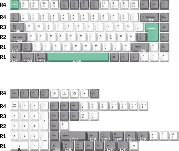 Keychron Cherry Profile Dye-Sub Full Set Keycap-Set Gray White Mint ...