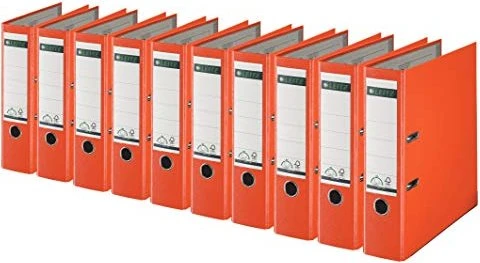 Leitz Qualitäts Ordner 2-Ring 180° Plastik, 80mm, A4, orange, 10er-Pack ...
