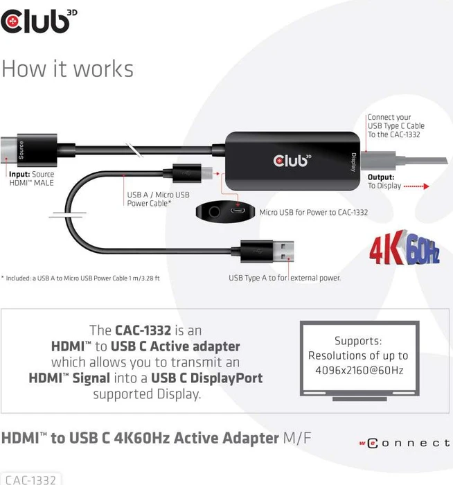 Club 3D HDMI to USB C 4K60Hz Active Adapter M/F | Preisvergleich ...