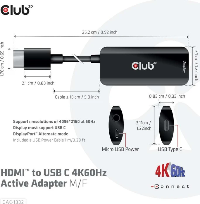 Club 3D HDMI to USB C 4K60Hz Active Adapter M/F | Preisvergleich ...