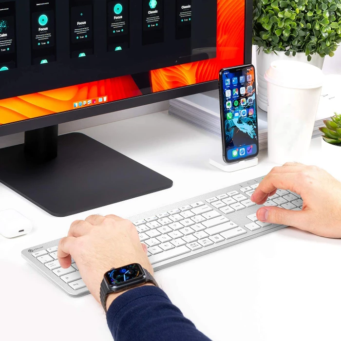 iClever GK08 Full-Size Wireless Keyboard and Mouse Combo, silber/weiß ...