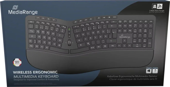 MediaRange Wireless Ergonomic Multimedia Keyboard with Scroll-Wheel ab ...