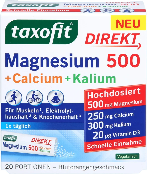 Taxofit Magnesium 500 + Calcium + Kalium Direkt Sticks ab € 4,04 (2026 ...