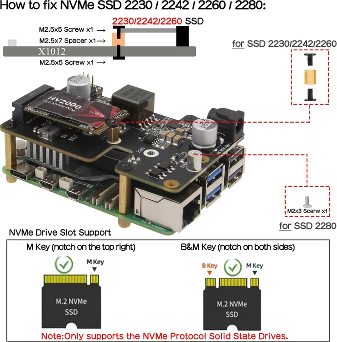 Geekworm X1012 PCIe auf M.2 Key-M NVMe+PoE Adapter-Board ...