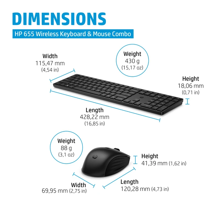 HP 655 Wireless Keyboard and Mouse Combo, schwarz, USB, NO ...