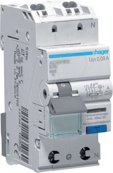 Hager Fehlerstrom-Leitungsschutzschalter 1P+N 6kA C-13A 30mA Typ A ...